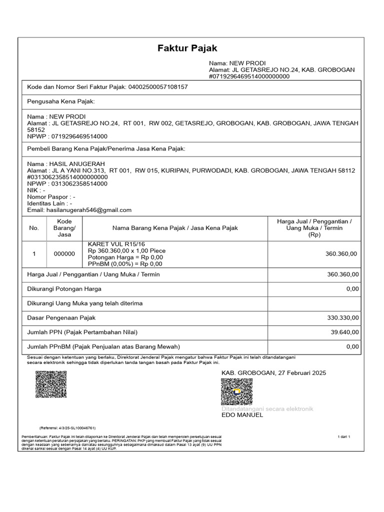 Contoh faktur pajak 2025 dengan coretax | PDF