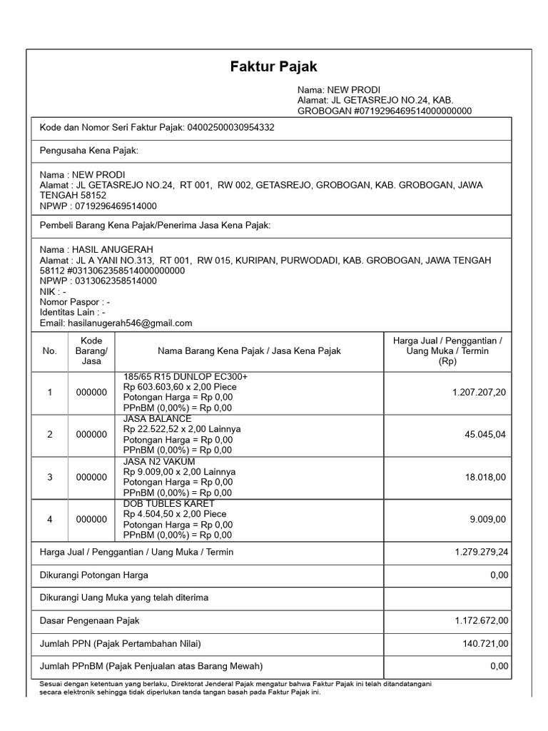 Contoh Faktur Pajak 2025 Dengan Coretax | PDF