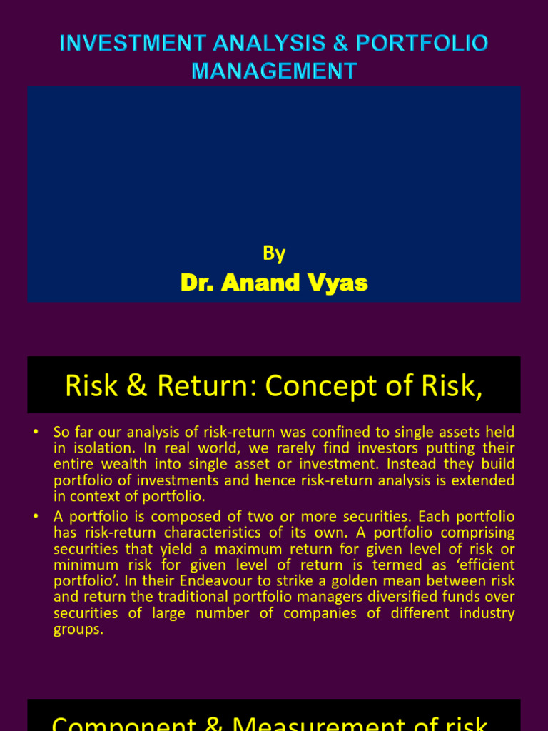 Unit 2 INVESTMENT ANALYSIS & PORTFOLIO MANAGEMENT | PDF | Diversification (Finance) | Financial Risk