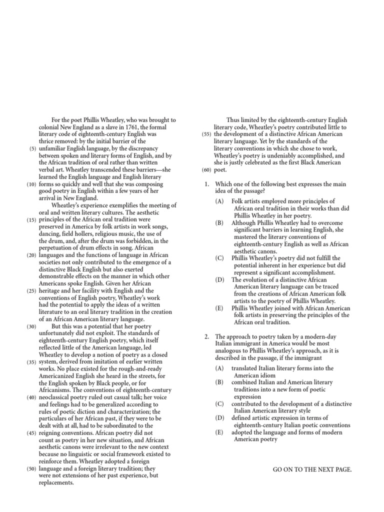 For The Poet Phillis Wheatley | PDF | Poetry | English Language