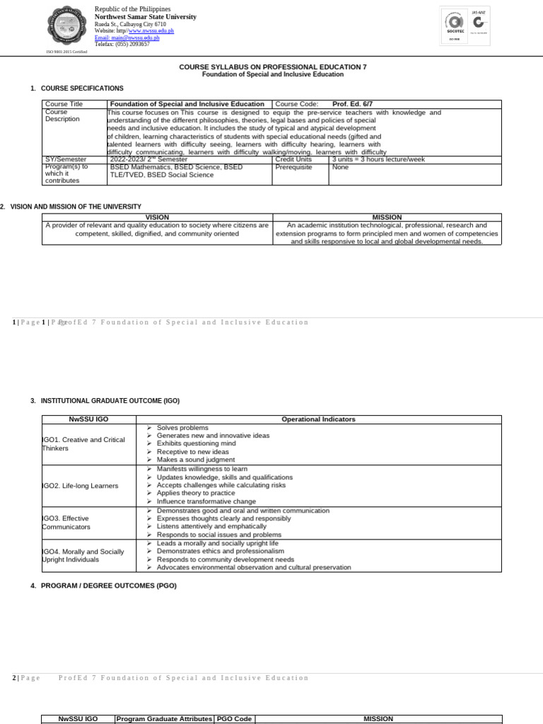 PROFED7 Foundation of Special Education and Inclusive Education SY 2022 ...