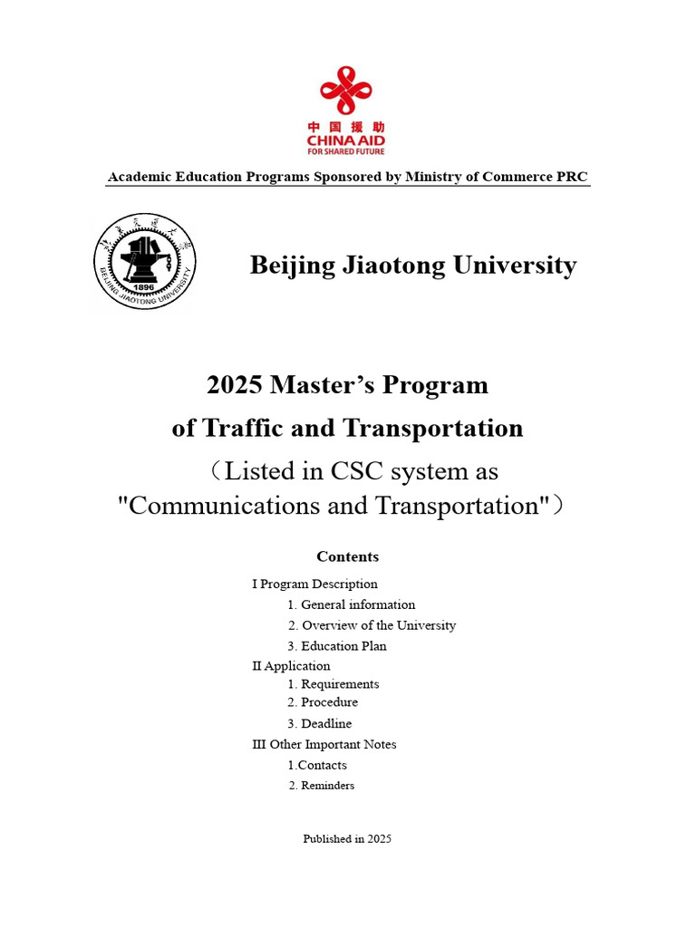BJTU 2025 Master's in Traffic & Transportation | PDF | Thesis | Cost Of ...