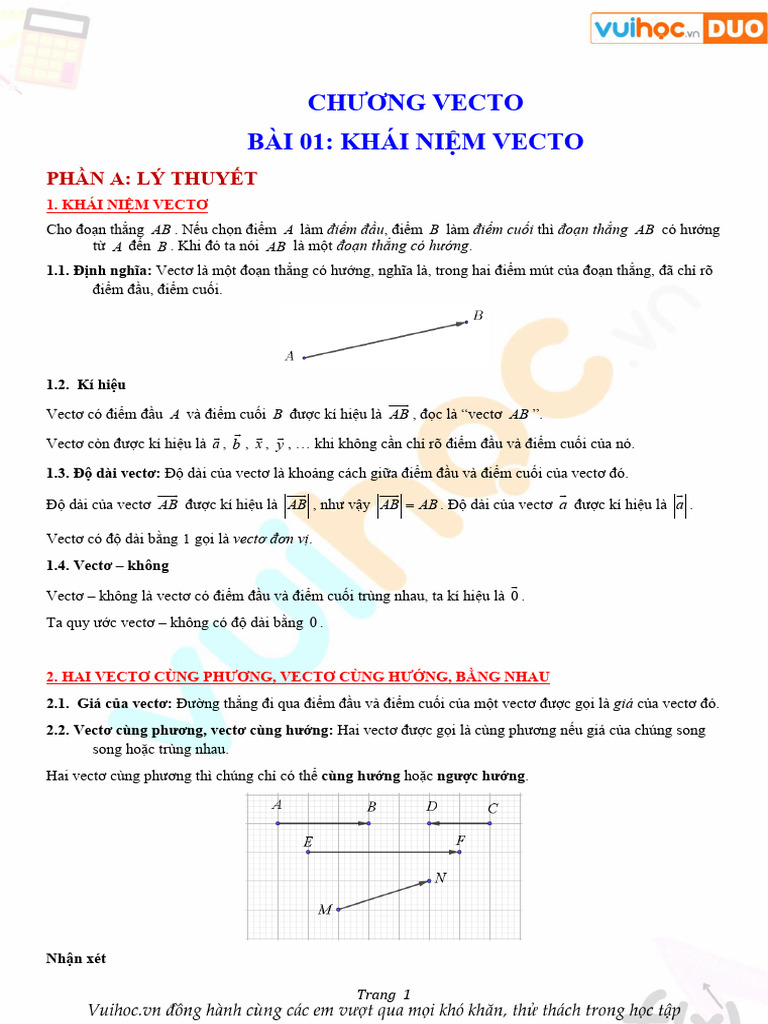 Khái niệm vecto | PDF
