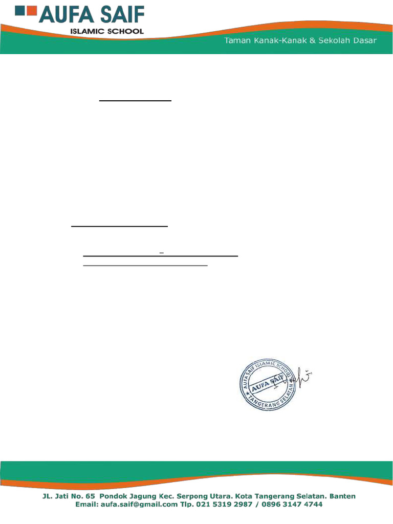 Surat Pemberitahuan Libur KB TK | PDF