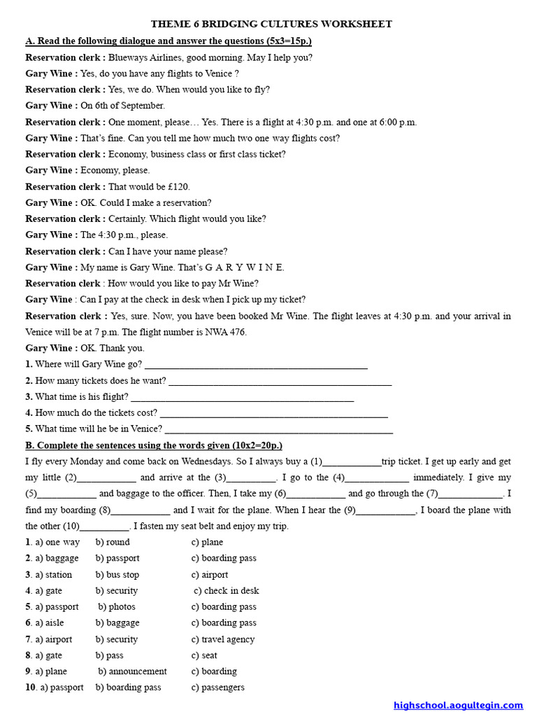 Bridging Cultures: Travel Dialogue Worksheet | PDF