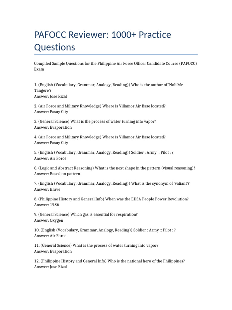 PAFOCC Reviewer 1000 Questions | PDF | Mathematics | Geometry