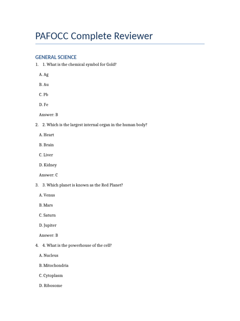 PAFOCC Complete Reviewer All Topics Final | PDF | Water | Earth