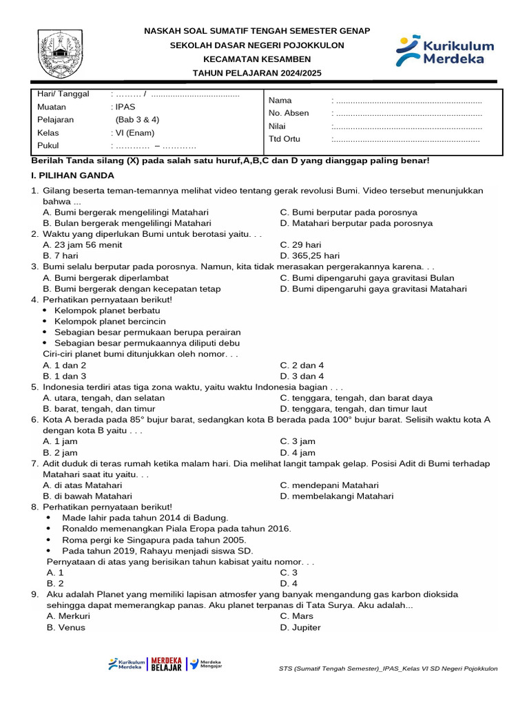 Kumer - Vi - Ipas Bab 3 & 4 - Naskah Soal - 2025 | PDF