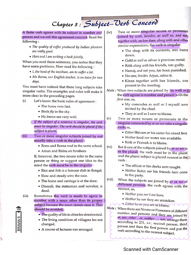 Grade 9 Sub Verb Concord | PDF