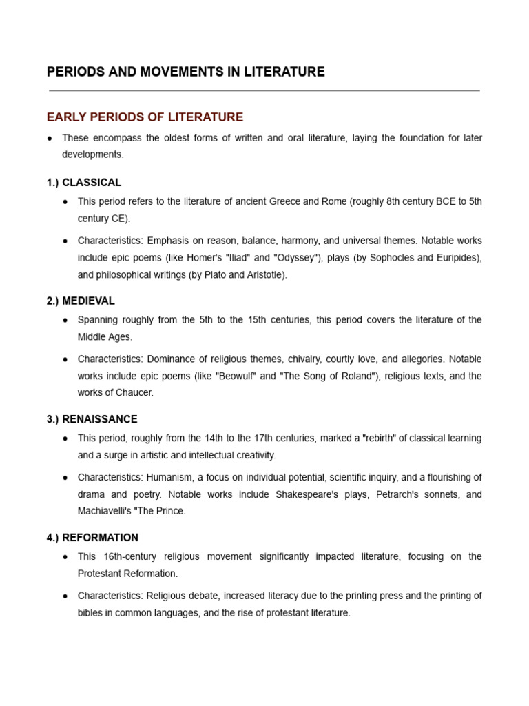 Overview of Literary Periods and Movements | PDF