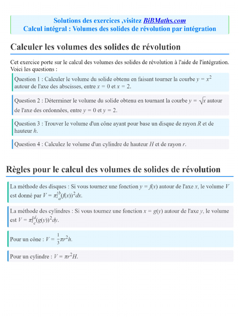 7281 Calcul Integral Volumes Des Solides de Revolution Par Integration Volumes Des Solides de ...