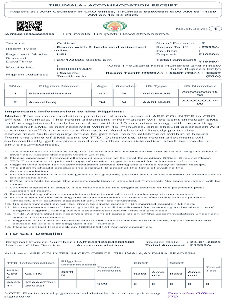 Accommodation Receipt | PDF