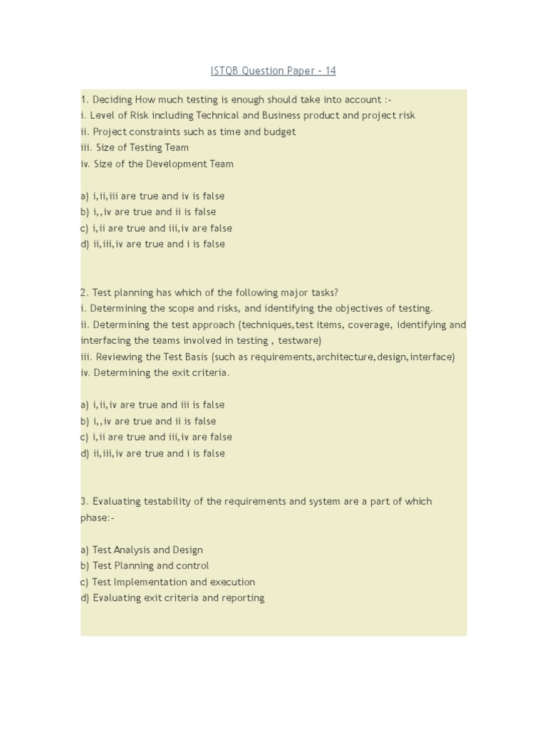 Istqb Question Paper14 Pdf Software Testing C Programming Language 8525
