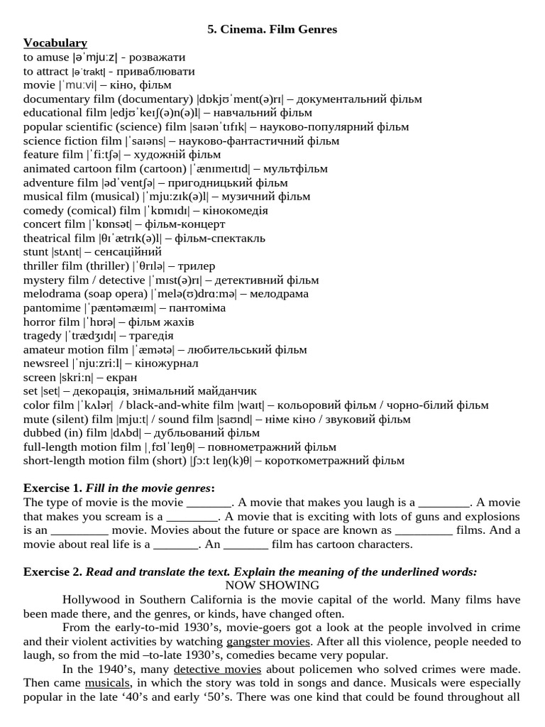 #22 Cinema. Genres of Films | PDF | Movie Theater