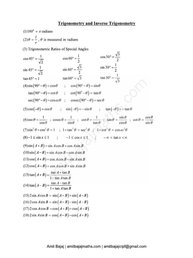 Maths Revision Sheet | PDF