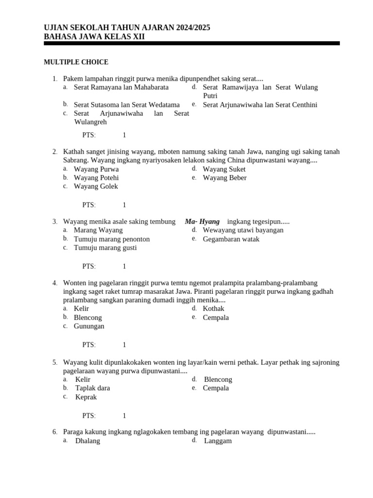 Soal Latihan Usek 2425 | PDF
