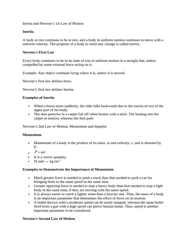 Inertia at Rest and Newton's Laws | PDF | Force | Momentum