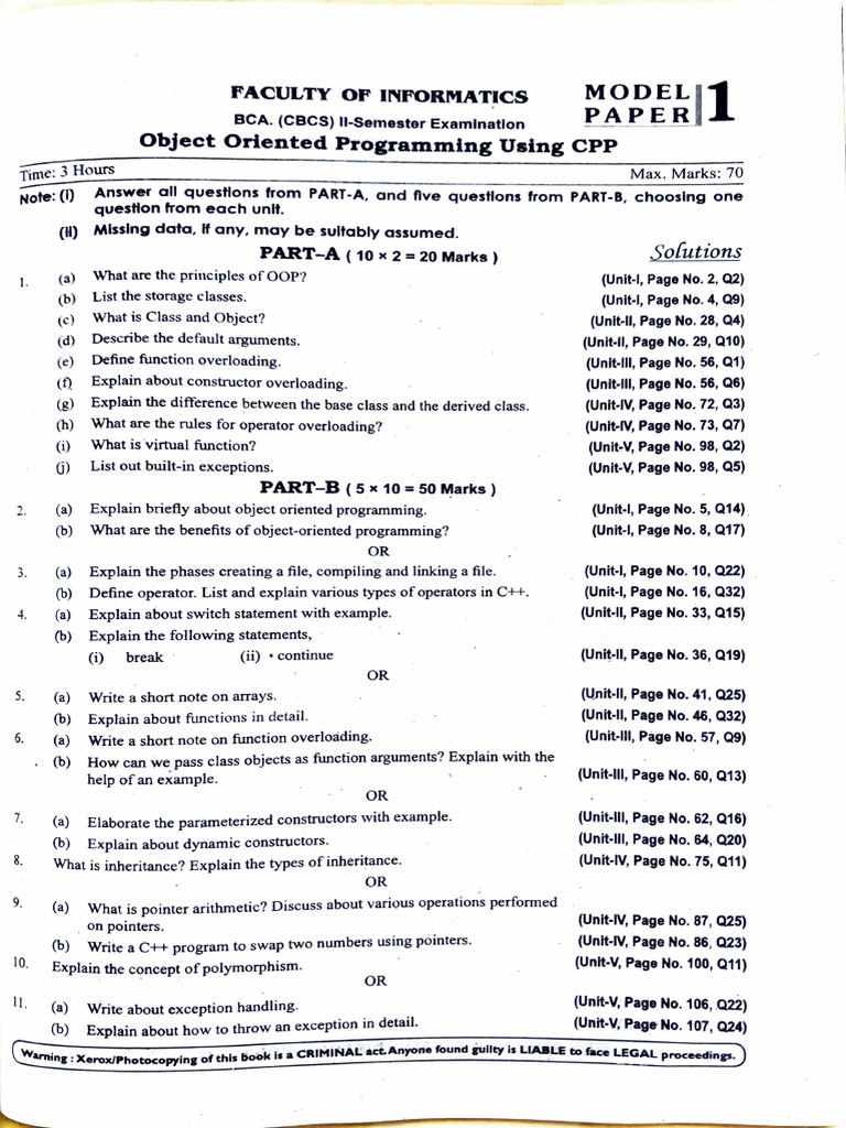 Question papers C++ | PDF | C++ | Object Oriented Programming