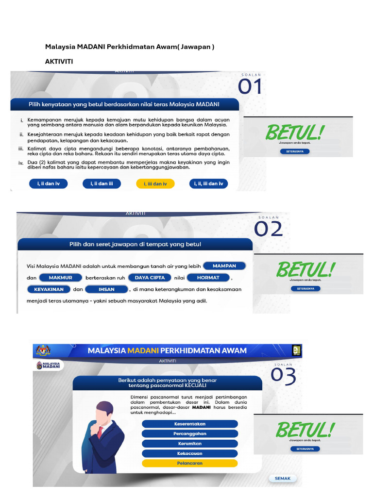 Malaysia MADANI Perkhidmatan Awam (AKTIVITI) | PDF