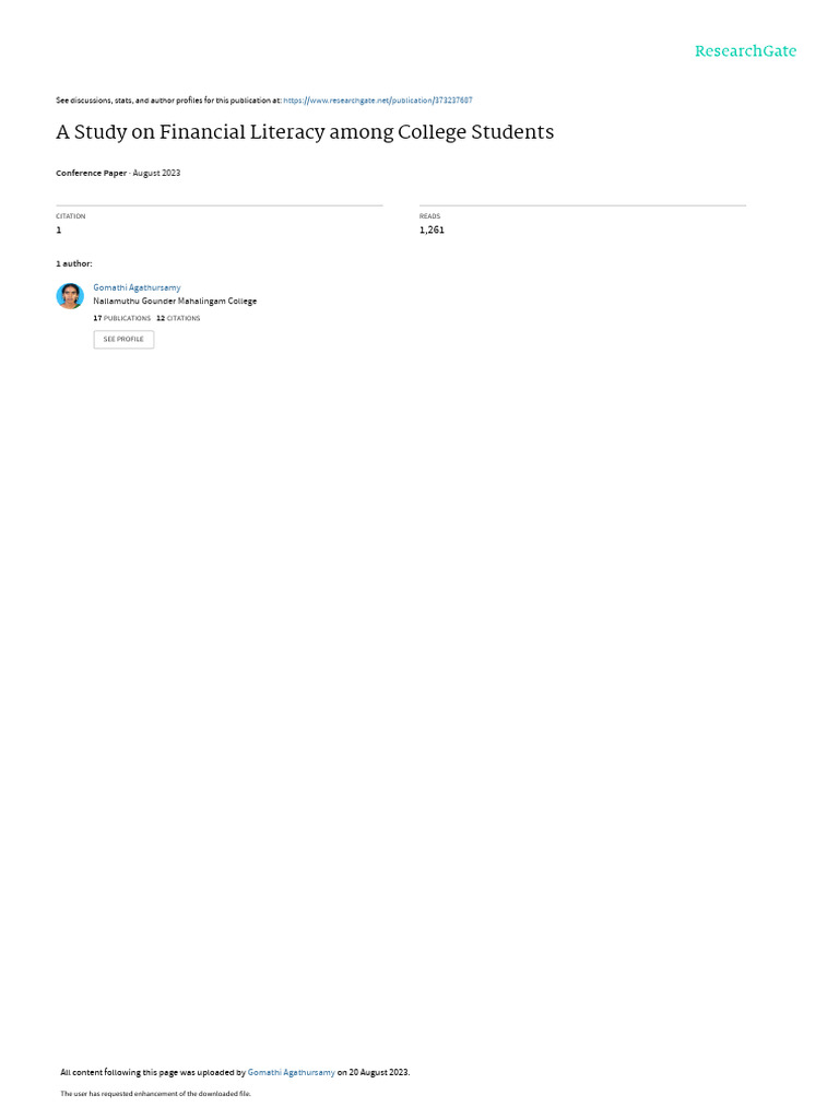 AStudyon Financial Literacyamong College Students | PDF | Financial ...