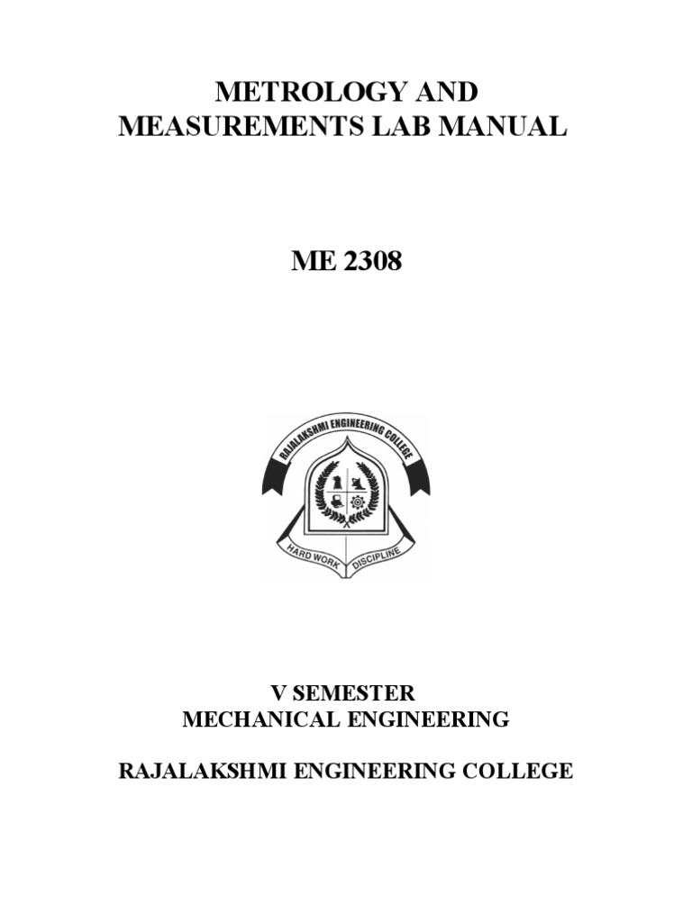 Metrology and Measurements Lab Manual: V Semester Mechanical ...