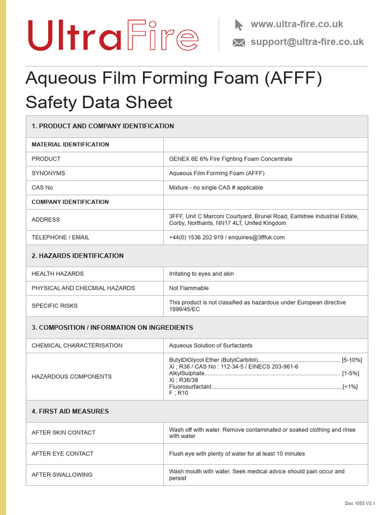 3419 - UltraFire AFFF Foam Extinguishers MSDS | PDF | Chemistry ...