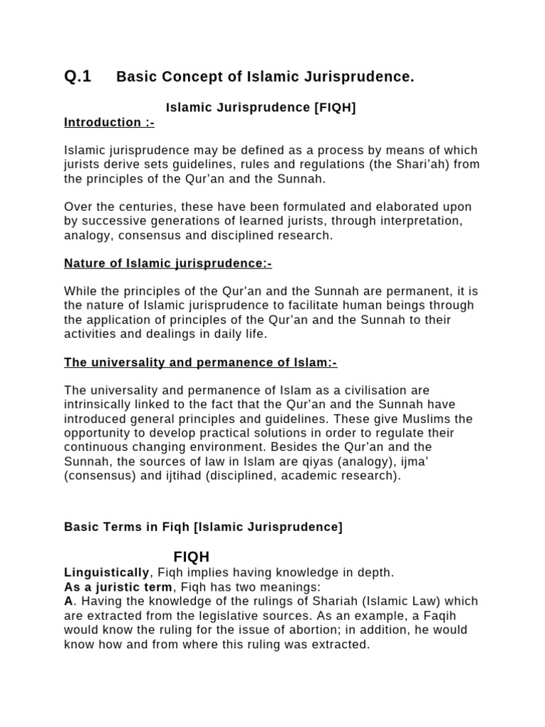 Q1 basic concept of islamic juricprudence | PDF | Sharia | Islamic Jurisprudence