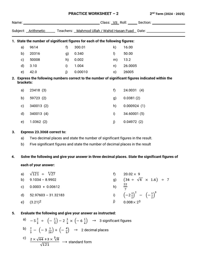 Significant Figures Practice Worksheet | PDF | Significant Figures ...