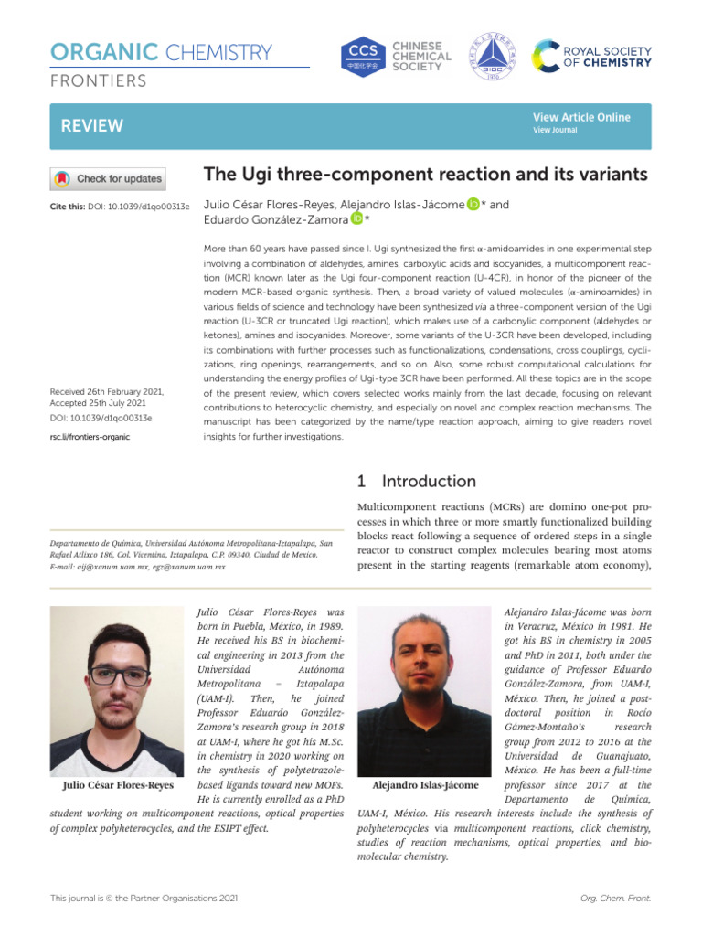 The Ugi Three-Component Reaction and Its Variants | PDF | Amine ...