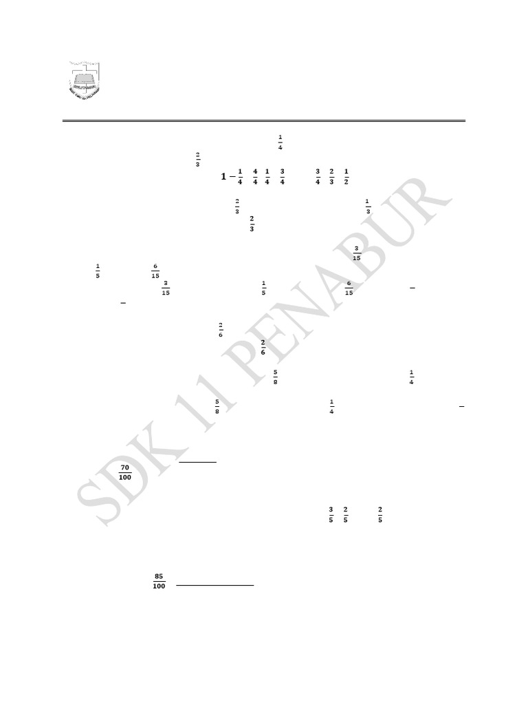 Answer Key - Worksheet Fraction-Word Problems-D11 | PDF