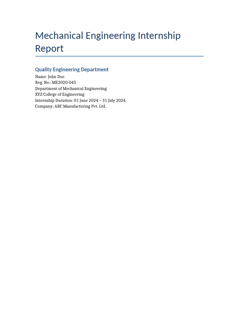 Quality Engineering Internship Report | PDF