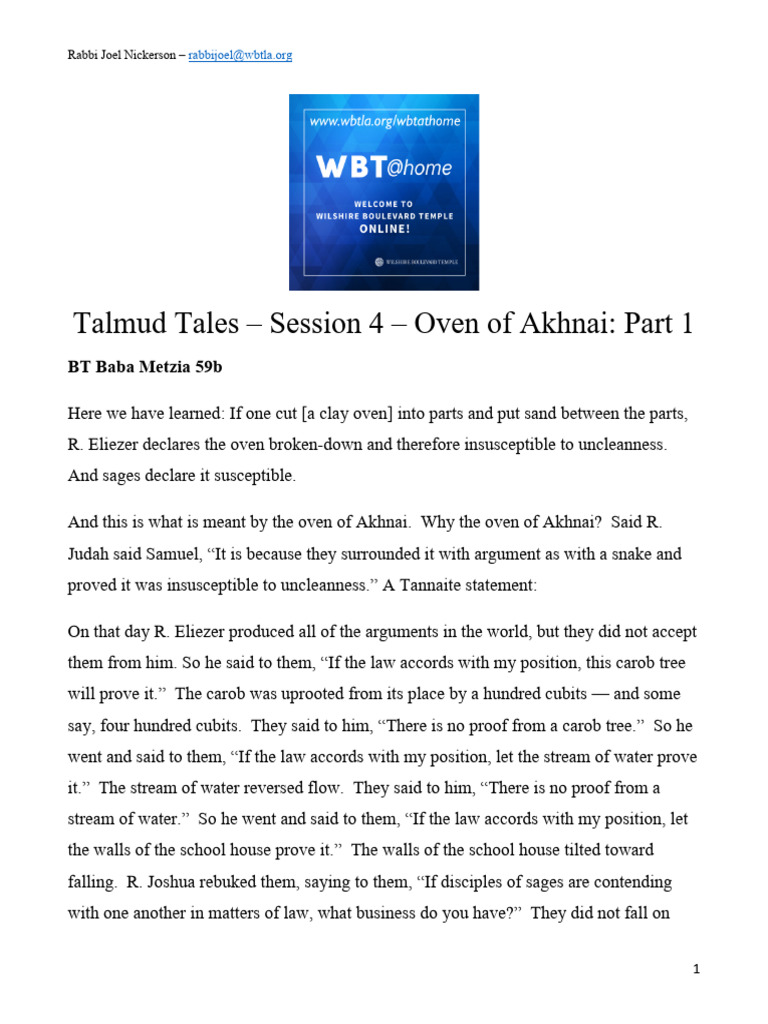 Talmud Tales: Oven of Akhnai Explained | PDF | Books Of The Hebrew ...