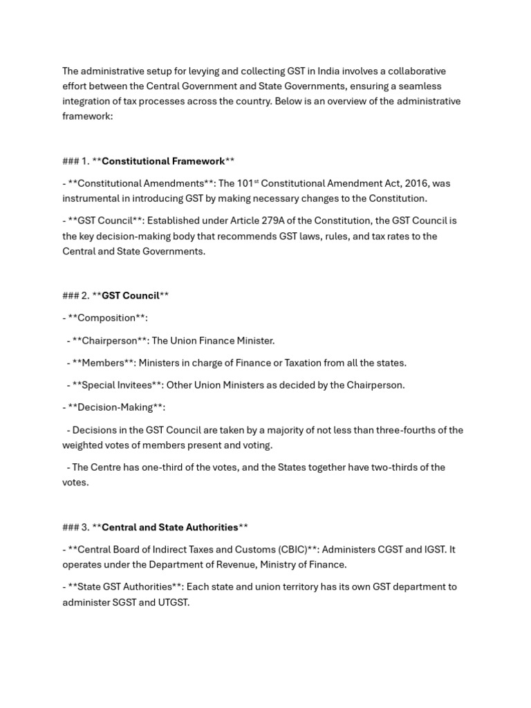 GST Administration Framework in India | PDF | Governance | Public Finance