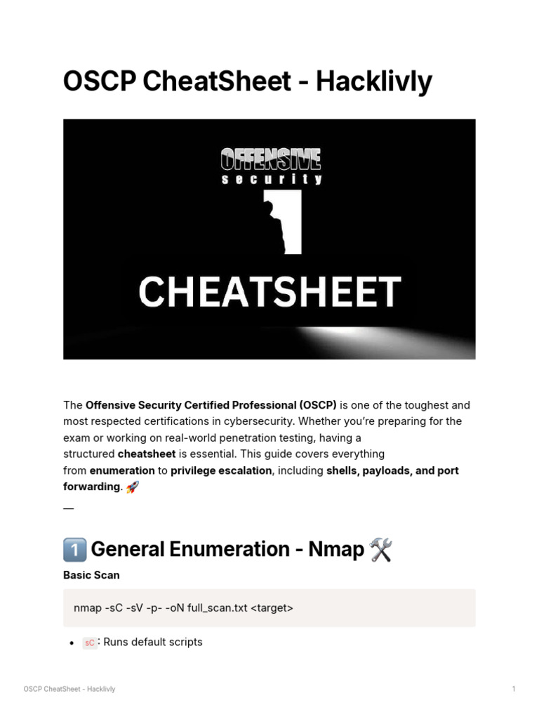 OSCP_CheatSheet_-_Hacklivly | PDF | File Transfer Protocol | Linux