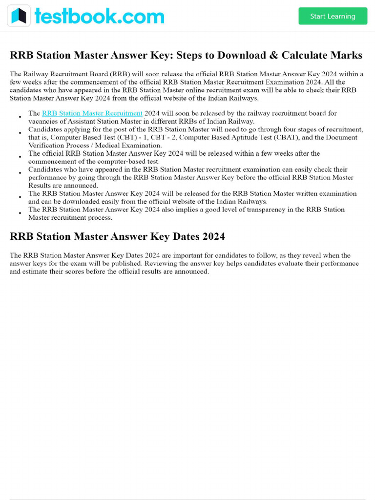 RRB Station Master Answer Key_ Steps to Download & Calculate Marks | PDF