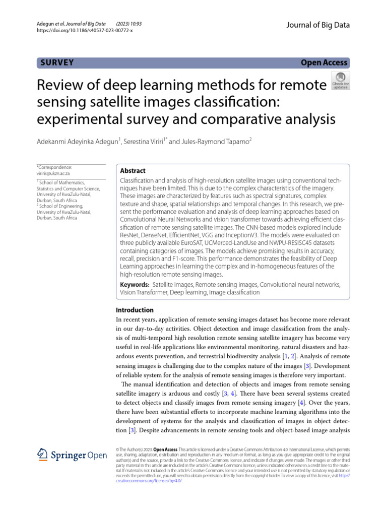 Review of Deep Learning Methods For Remote Sensing Satellite Images Classification Experimental ...