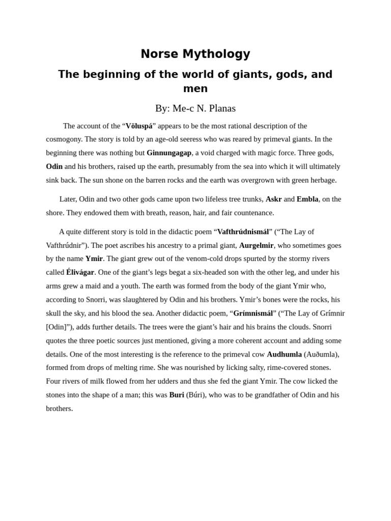 Norse Mythology The Beginning | PDF