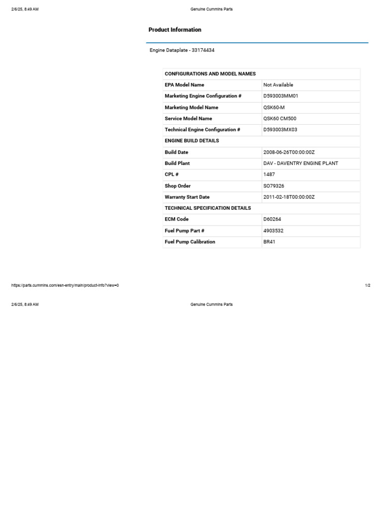Cummins QSK60-M Engine Specifications | PDF