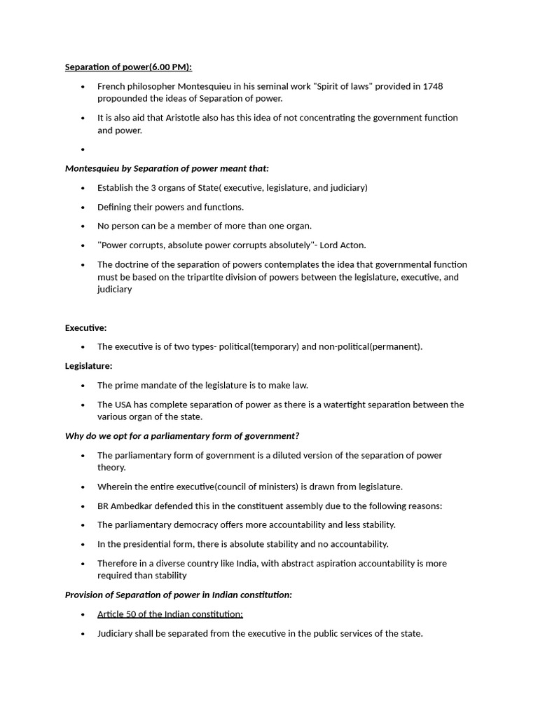 Separation of power | PDF | Separation Of Powers | Governance