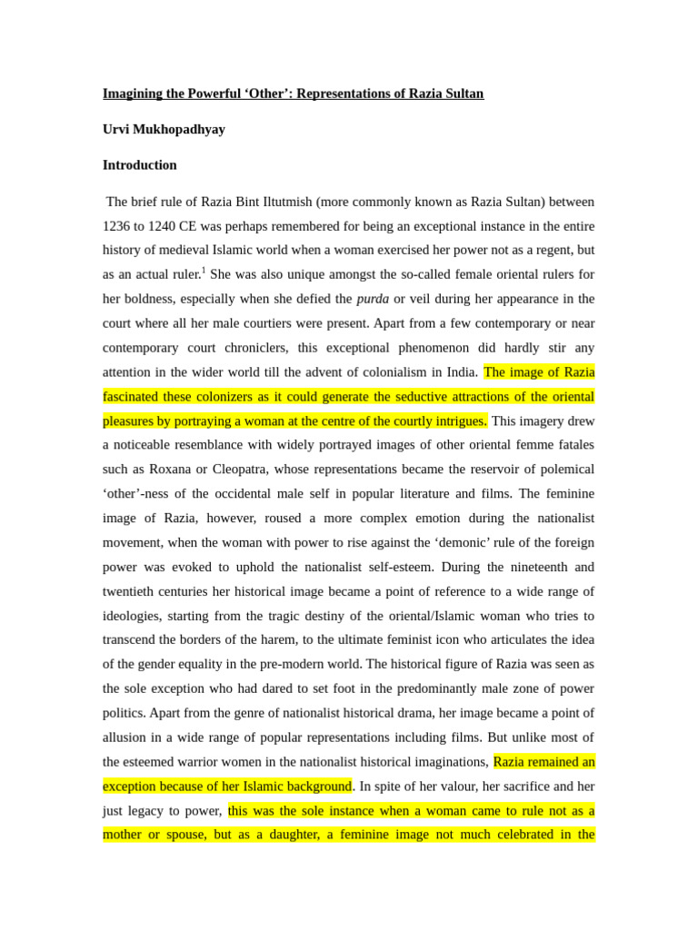 Representations of Razia Sultan's Rule | PDF | Harem | Mughal Empire