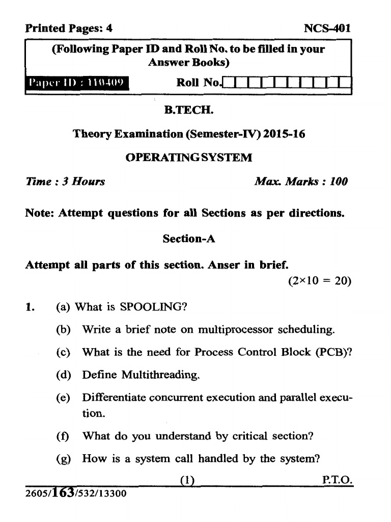 OS Question Paper (15-16) | PDF