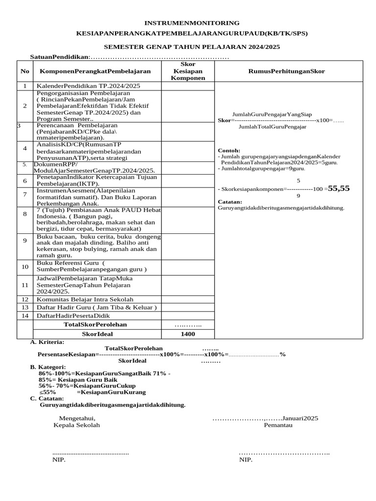 FIX INSTRUMEN MONEV SATUAN PENDIDIKAN-JANUARI 2025 (1)-1 | PDF