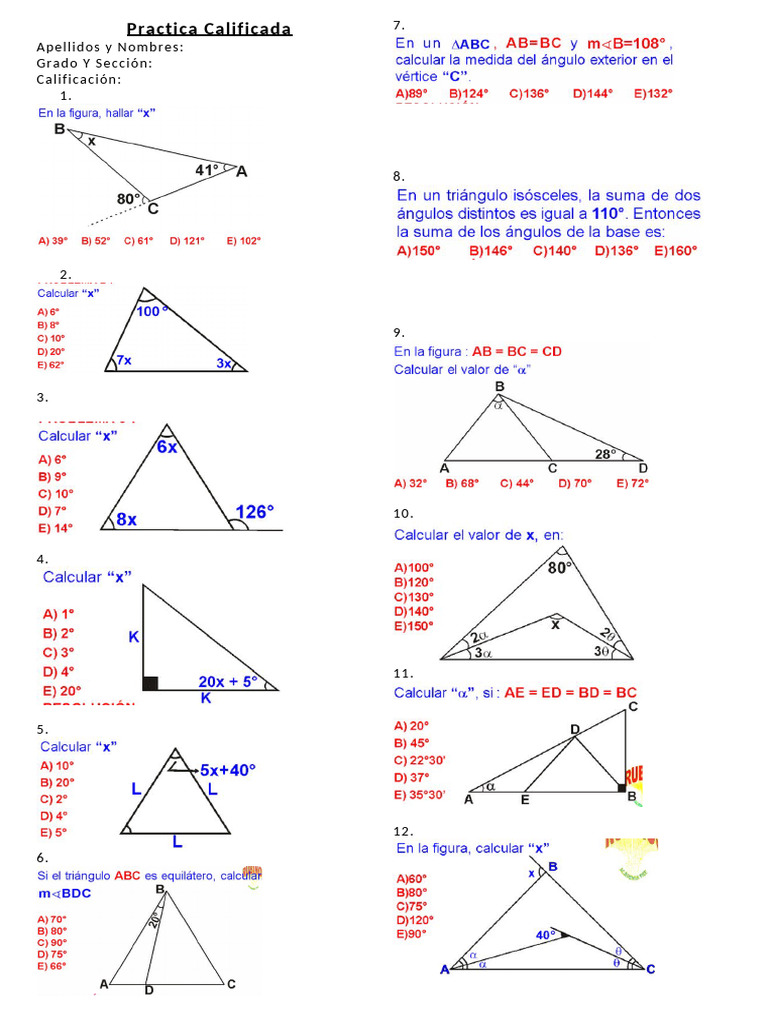 Practica matematica triangulos | PDF