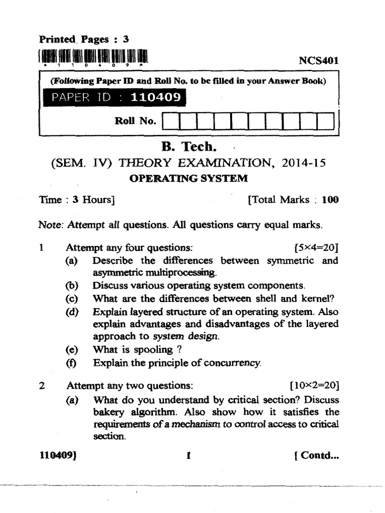 OS Question Paper (14-15) | PDF