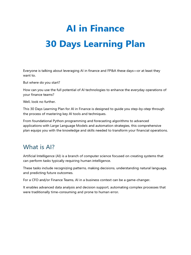 AI For Finance Learning Plan by Christian Martinez | PDF | Artificial ...