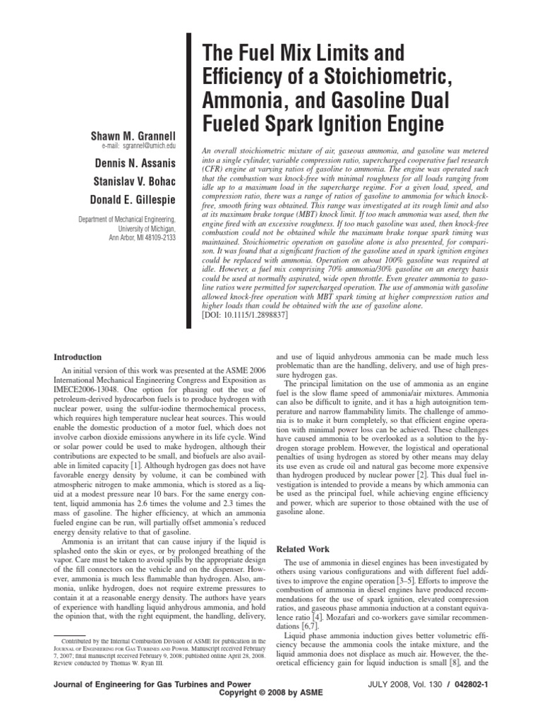 3a The Fuel Mix Limits and Efficiency of A Stoichiometric, Ammonia, and Gasoline Dual Fueled ...