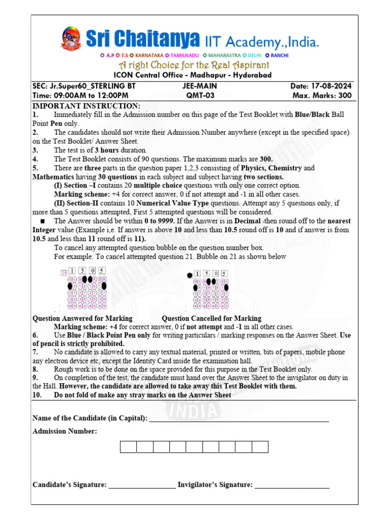 JEE Main Test Instructions & Syllabus | PDF | Acid Dissociation ...