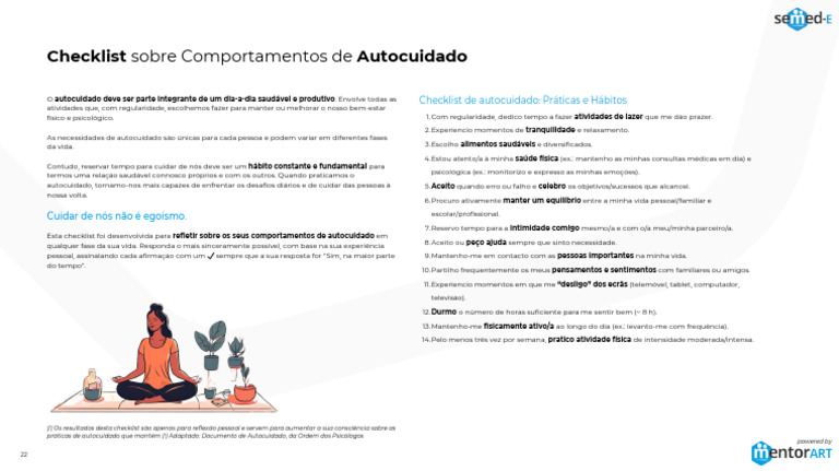 CheckList de Autocuidado - MentorART | PDF | Psicologia | Tempo