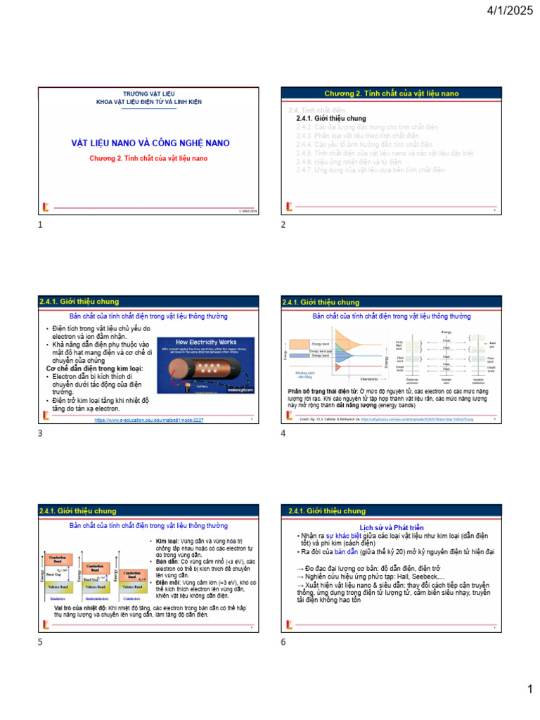 MS1220.Tuan 5,6. Tinh Chat Điện Cua Vat Lieu Nano | PDF