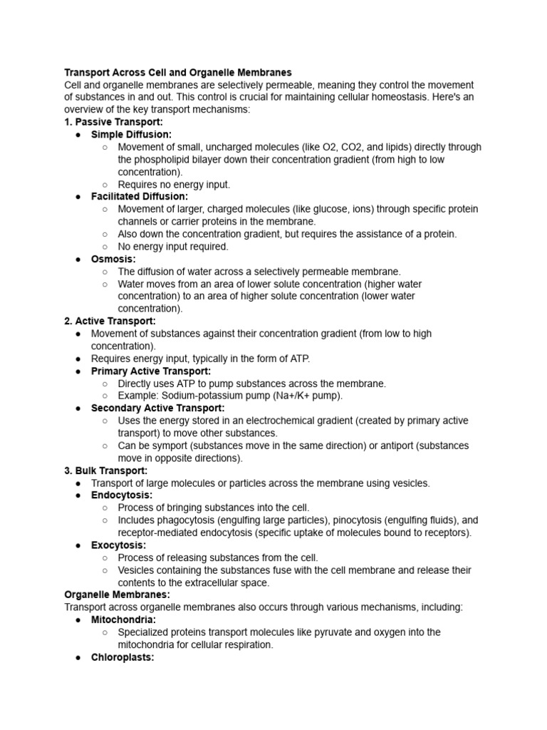 Transport Across Cell and Organelle Membrane | PDF | Cell Membrane ...